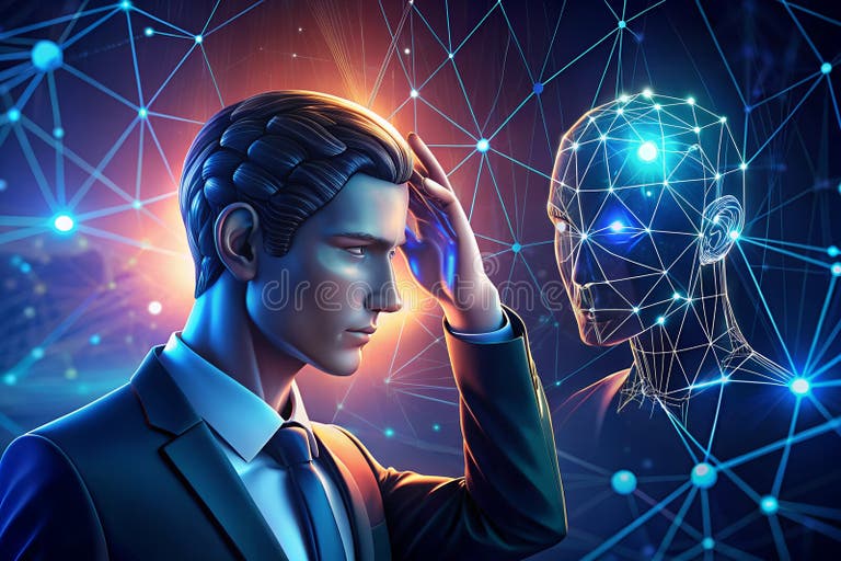 Human Touching Head and AI Icon Vs AI Agent with Generative Artificial ...