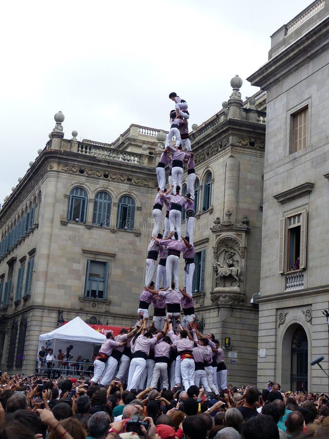 Human tower in Barcelona editorial stock photo. Image of historic ...