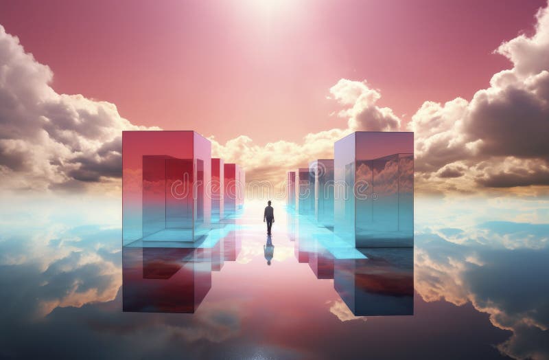 Human Trapped on Abstract Three-dimensional Image of Geometric Shapes ...