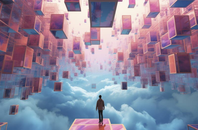 Human Trapped on Abstract Three-dimensional Image of Geometric Shapes ...