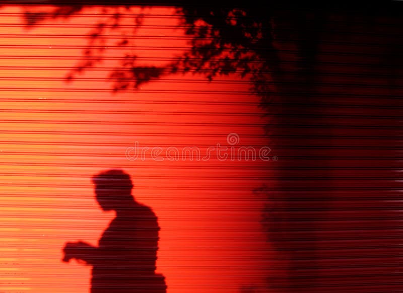 Human and Tree Shadow on Red Door. Stock Photo - Image of backdrop ...