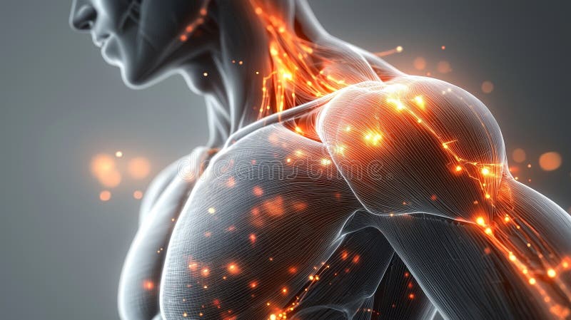Human Upper Body with Highlighted Neural Pathways and Glowing ...