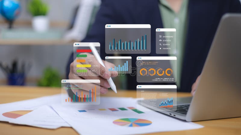 Human Uses Pen Interacting with Digital Business Analytics and Reports ...