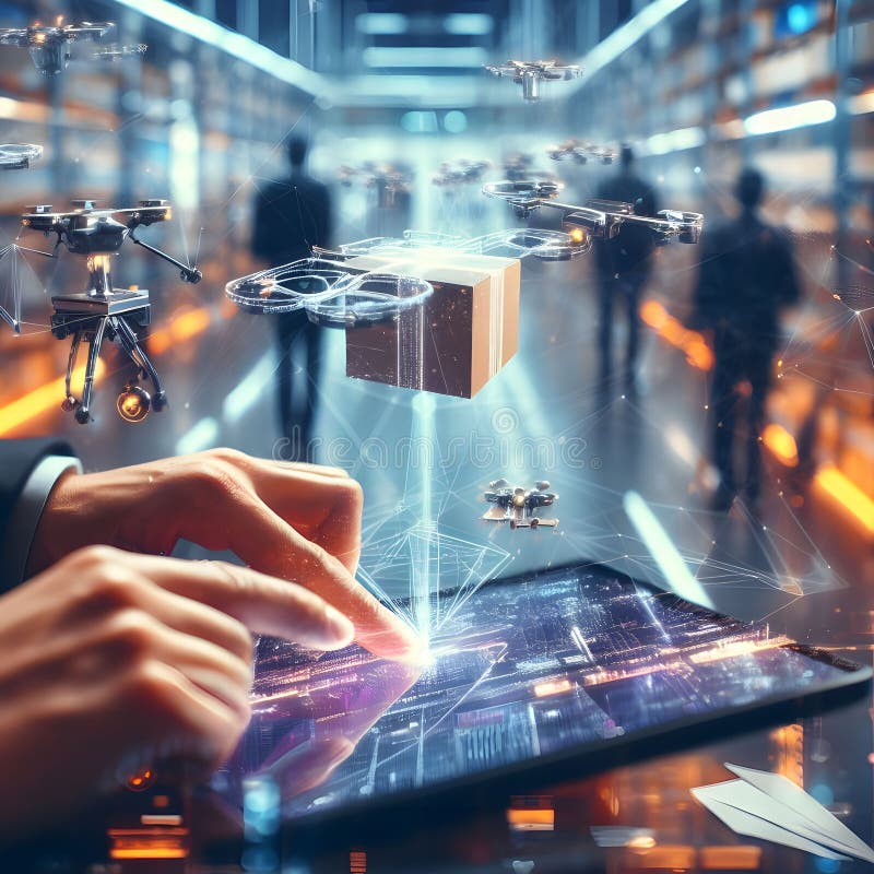 Human Using Laptop for Futuristic Business Connectivity and Control Ai ...