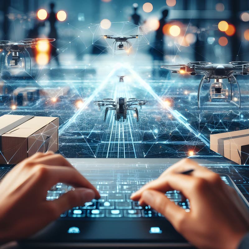 Human Using Laptop for Futuristic Business Connectivity and Control Ai ...