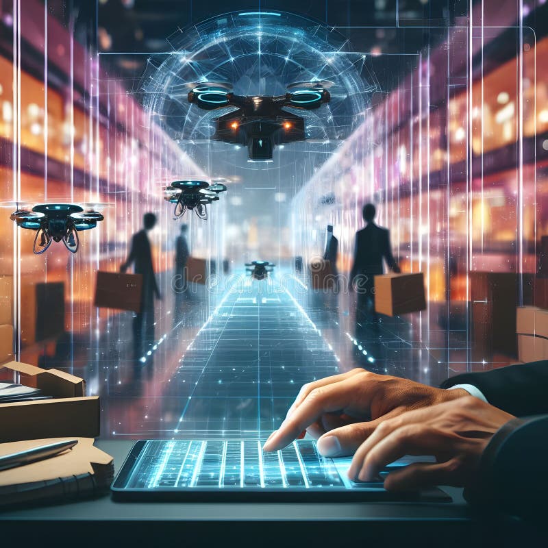 Human Using Laptop for Futuristic Business Connectivity and Control Ai ...
