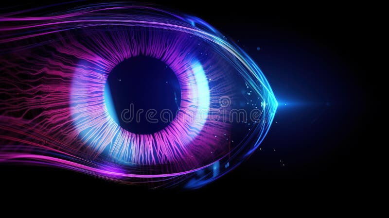 Human Violet Iris of the Eye Flying in Space. Concept of Technological ...