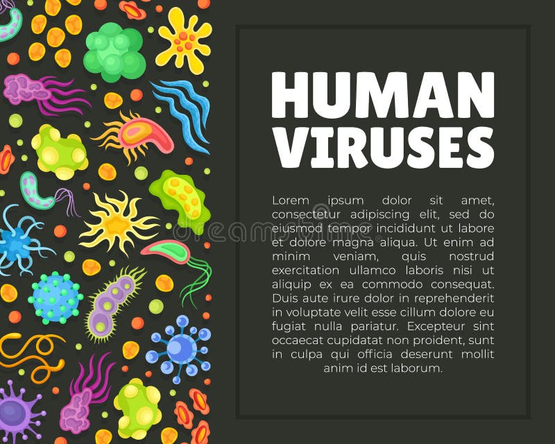 Human Viruses Banner with Space for Text. Virology Science, Microscopic ...