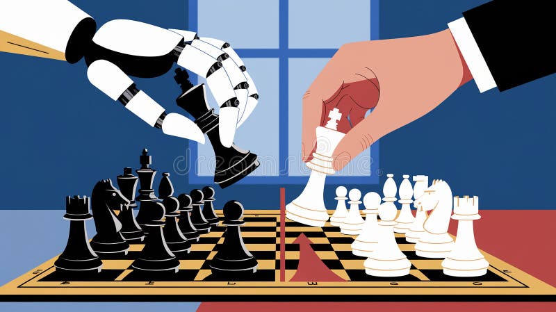 Human Vs AI: a Modern Chess Duel Stock Illustration - Illustration of ...