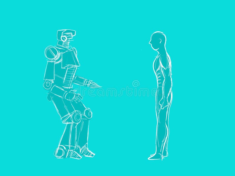Human Vs Robot Illustration with a Human Standing in Front of a Robot ...