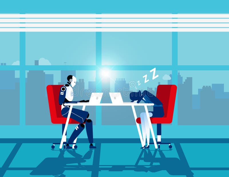 Human Vs Robot of a Working. Artificial Intelligence Technology Concept ...