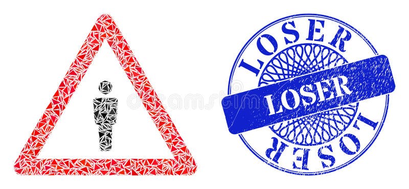 Scratched Loser Seal and Triangle Human Warning Mosaic Stock Vector ...