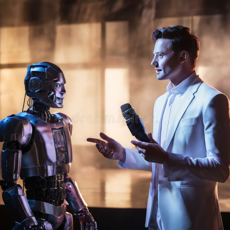 Futuristic Interview between Man and Humanoid Robot Stock Photo - Image ...