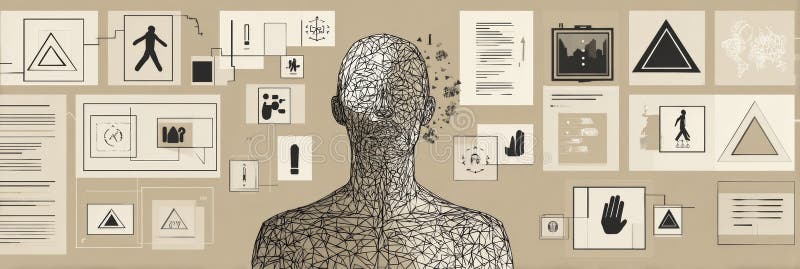 Human Wireframe Filled with Various Warning Icons Amidst a Neutral ...