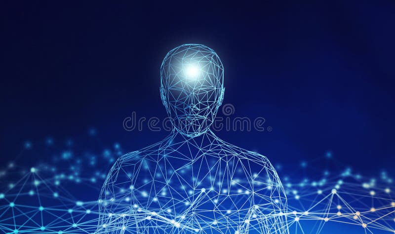 Human. Wireframe Model with Connection Lines on Blue Background Stock ...