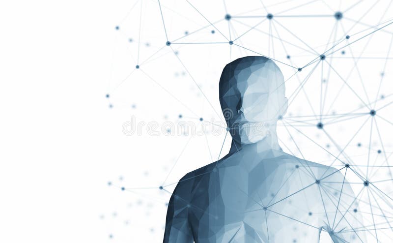 Human. Wireframe Model with Connection Lines on Blue Background Stock ...