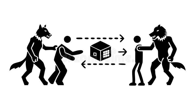 Human Wolf Interaction, Primal Exchange, Symbolic Gesture, Vector ...