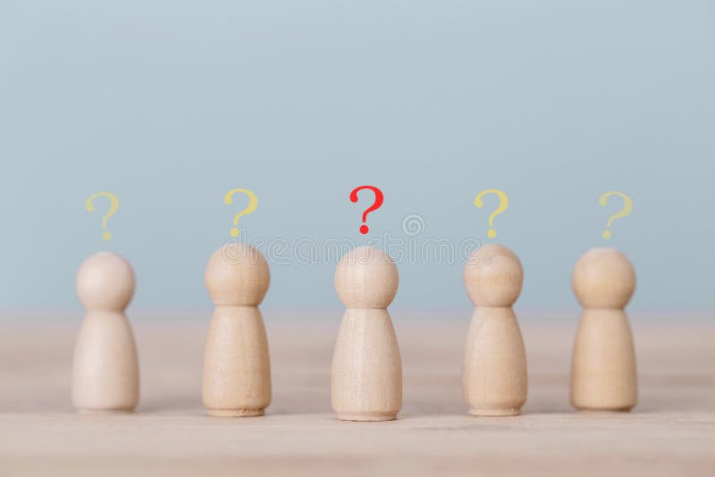 Human Wood Thinking with Sign Question Mark Icon on Blue Background ...