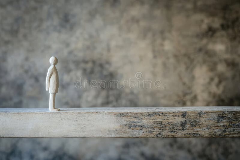 Human Wooden Figure Representing Facing Loneliness, Depression, Mental ...