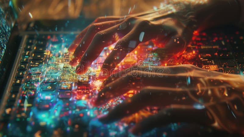 Human Working with Generative AI To Create Visual or Text Content Stock ...