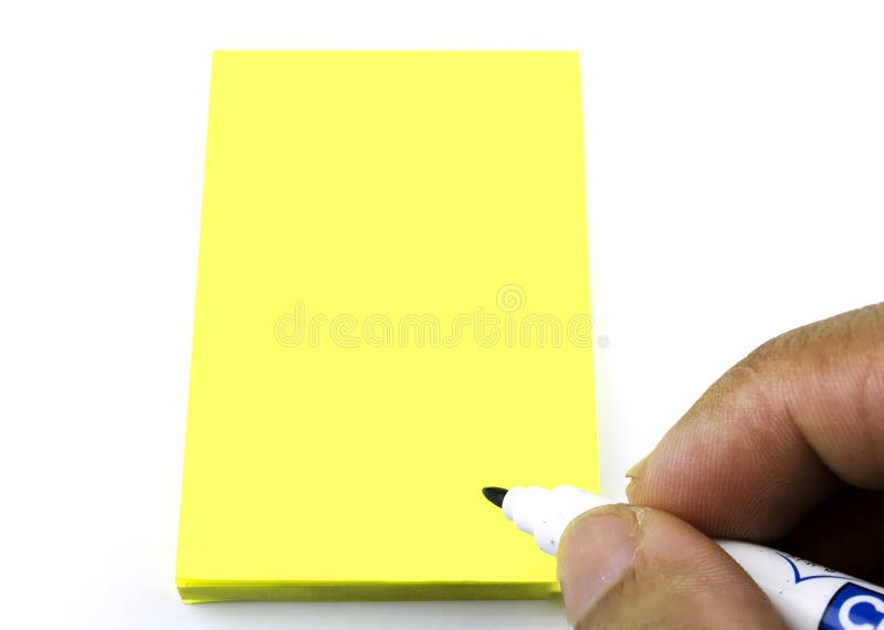 Human is Writing Some Text on a Yellow Paper Note Stock Image - Image ...