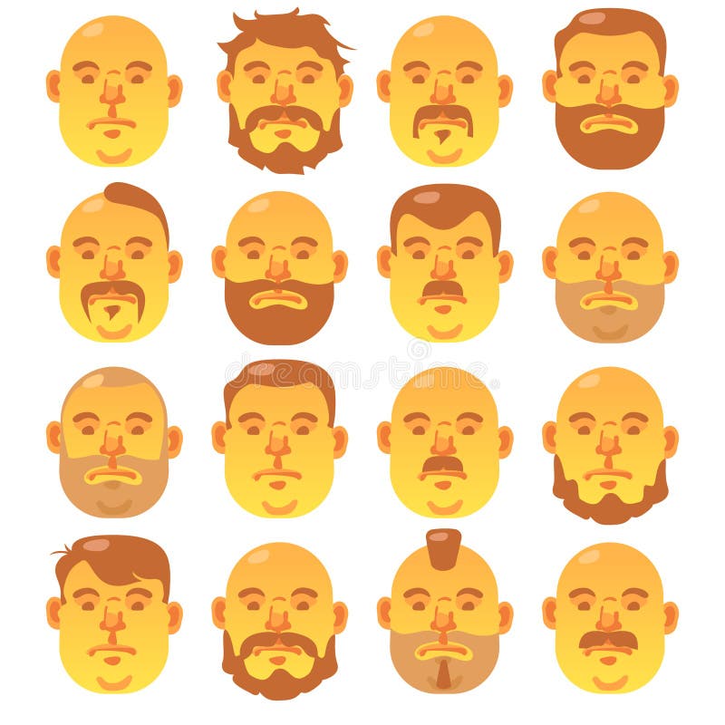 16 Human Yellow Faces with Different Hairstyle and Beard; Stock Vector ...