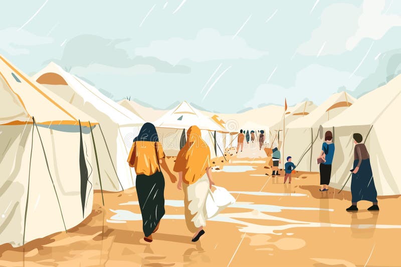 Humanitarian Aid Workers in a Refugee Camp Isolated Stock Vector ...