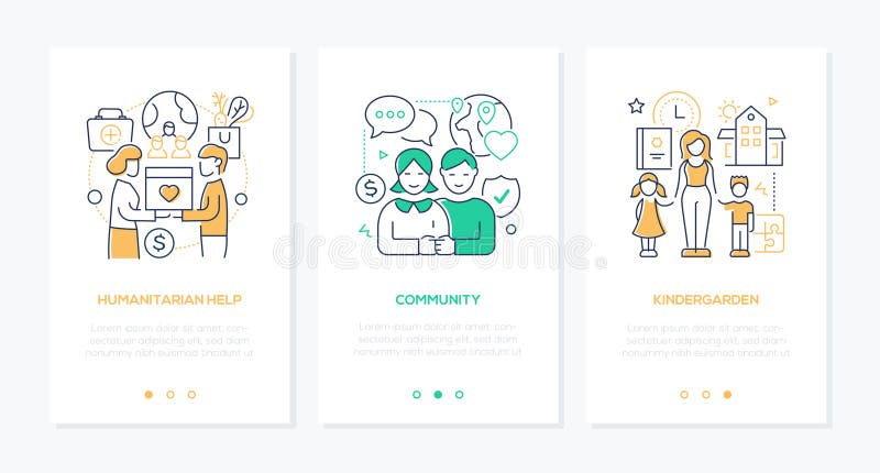 Humanitarian Help and Community - Line Design Style Banners Set Stock ...