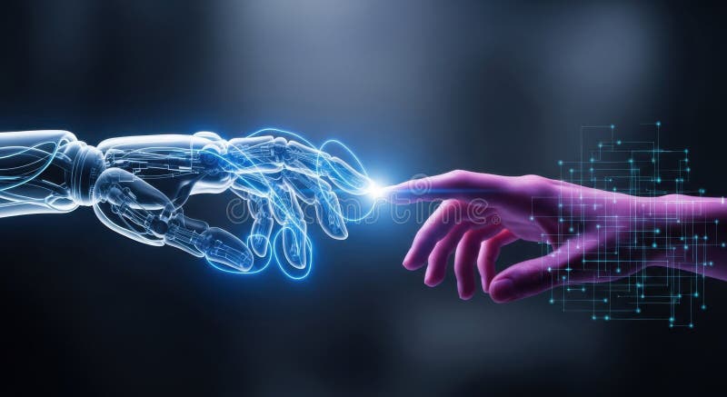 Humanity Connects with Advanced Ai Robot Hand Sparking Futuristic ...