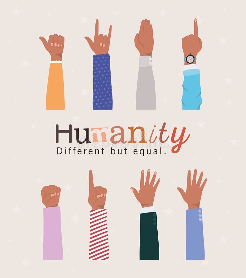 Humanity Different but Equal and Diversity Hands Up Vector Design Stock ...