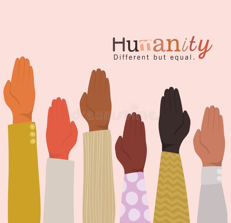 Humanity Different but Equal and Diversity Open Hands Up Vector Design ...