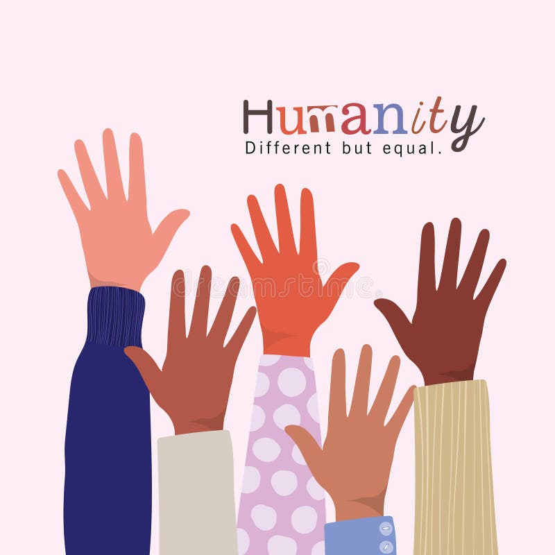 Humanity Different but Equal and Diversity Open Hands Up Vector Design ...