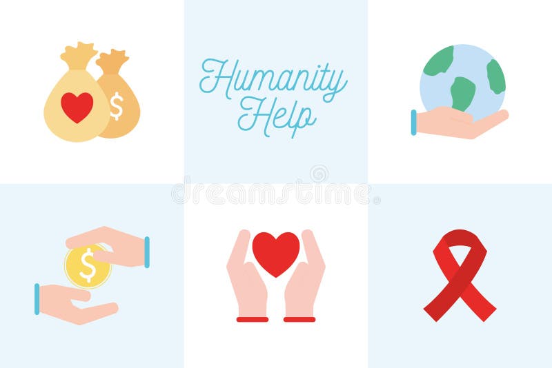 Humanity Help Line Style Icon Set Vector Design Stock Vector ...