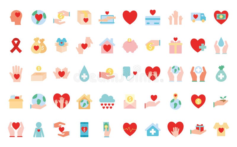 Humanity Help Flat Style Icon Set Vector Design Stock Vector ...