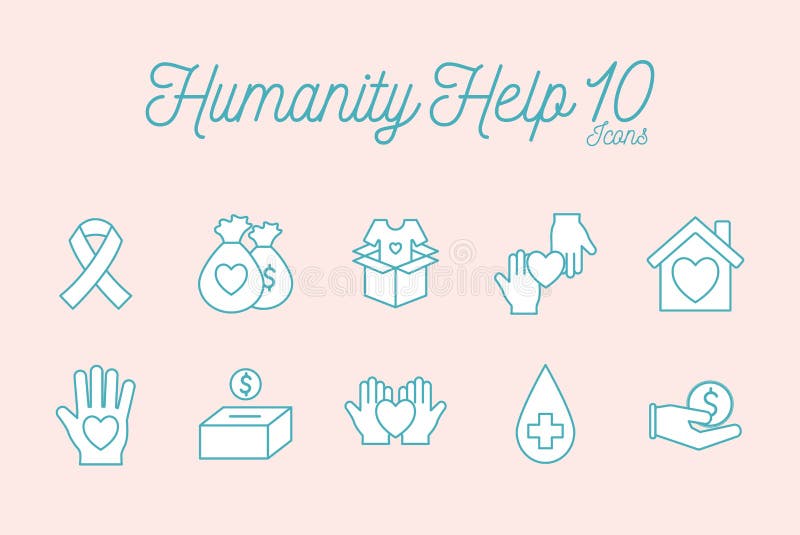 10 Humanity Help Line Style Icon Set Vector Design Stock Vector ...