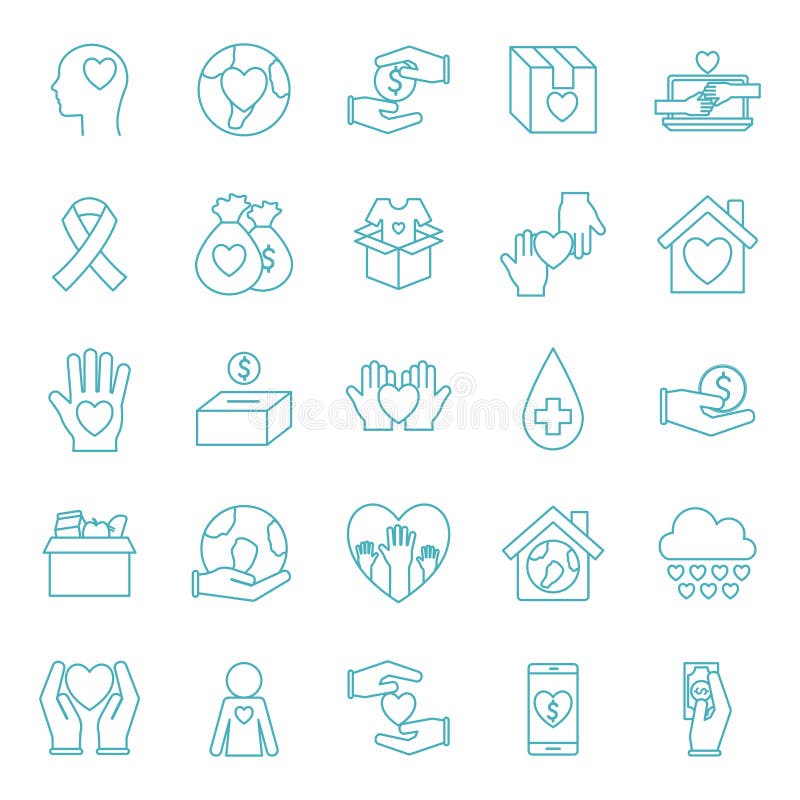 Humanity Help Line Style Icon Set Vector Design Stock Vector ...