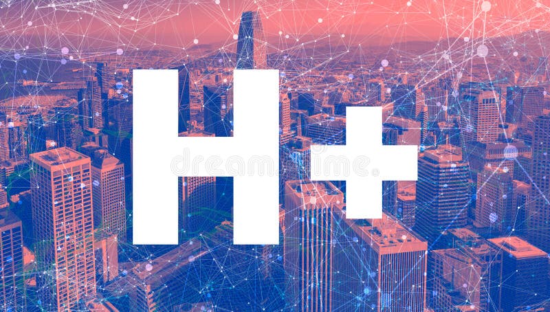 Humanity Plus Theme with Abstract Network Patterns and Skyscrapers ...