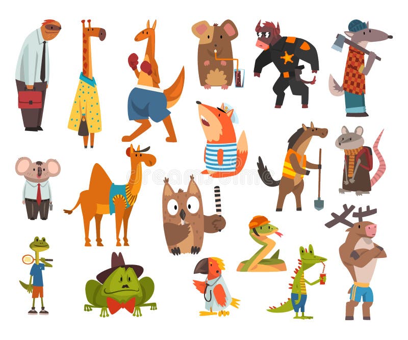 Humanized Animals of Different Professions with Big Vector Set Stock ...