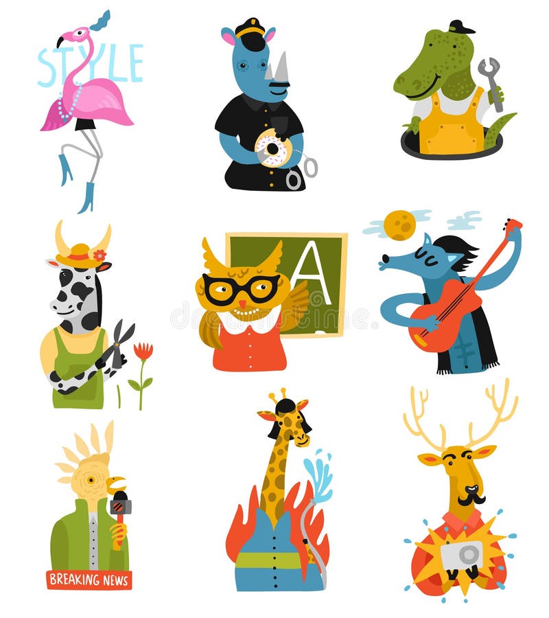 Humanized Animals of Different Professions with Big Vector Set Stock ...
