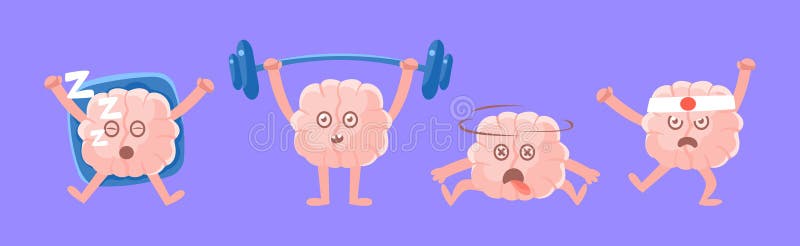 Humanized Brain Character with Various Action Vector Set Stock Vector ...