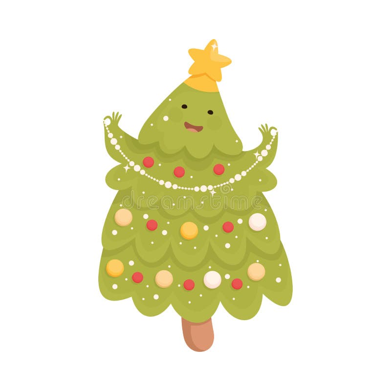 Big Humanized Tree with Happy Face Expression. Cartoon Character of ...