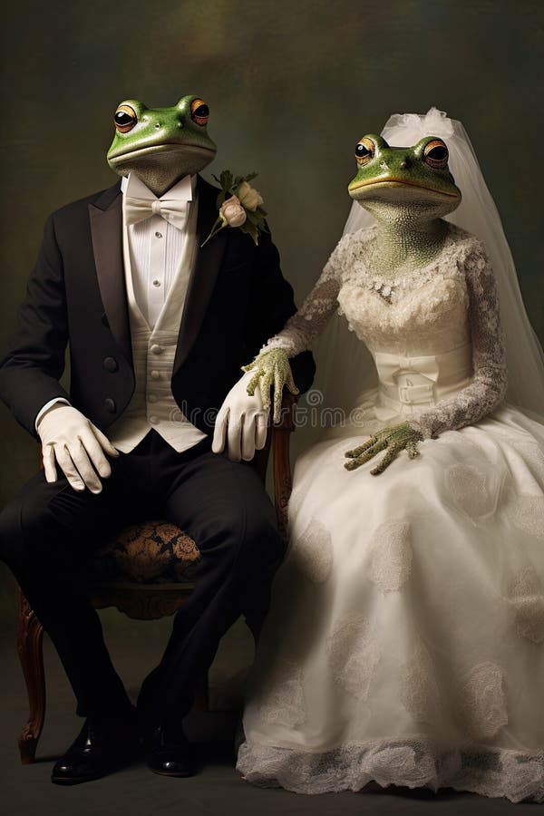 Humanized Frog Toad Frog Wedding in an Expensive Designer Model Dress ...