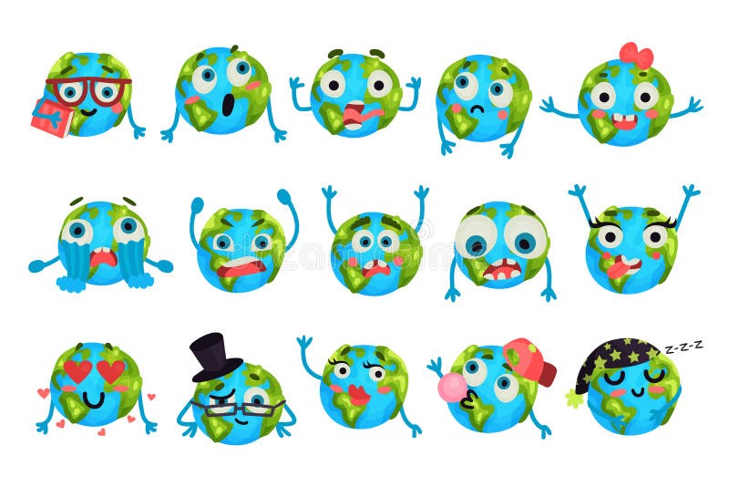 Humanized Globe Sphere Crying and Screaming Vector Set Stock Vector ...