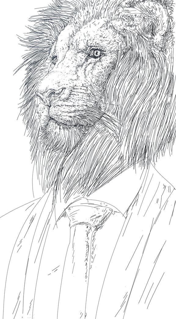 A Humanized Realistic Lion, Dressed in a Hat Stock Illustration ...