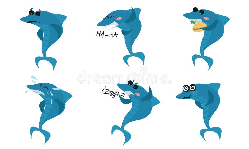 Humanized Shark Experiences Different Emotions. Vector Illustration ...