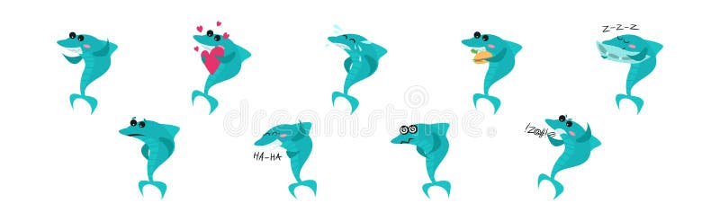 Humanized Shark Showing Different Emotion Vector Set Stock Illustration ...