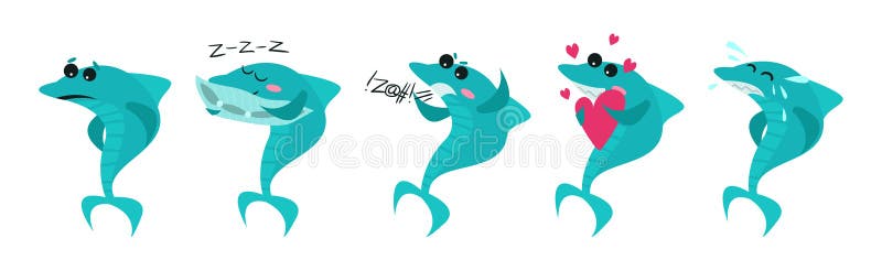 Humanized Shark Showing Different Emotion Vector Set Stock Vector ...