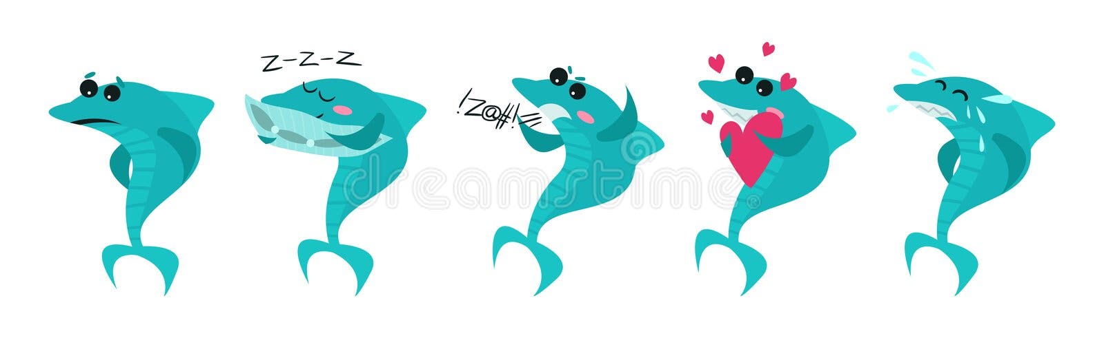 Humanized Shark Eating Hamburger and Feeling Dizziness Vector Set Stock ...