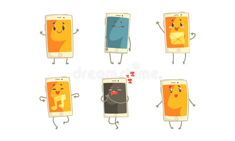 Humanized Smartphone Expressing Different Face Emotion Vector Set Stock ...