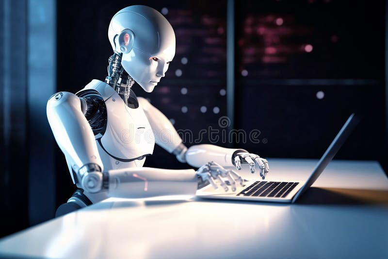 AI Android Robot Writing Text on Laptop. Generative AI Stock ... AI Android Robot Writing Text on Laptop. Generative AI Stock ...